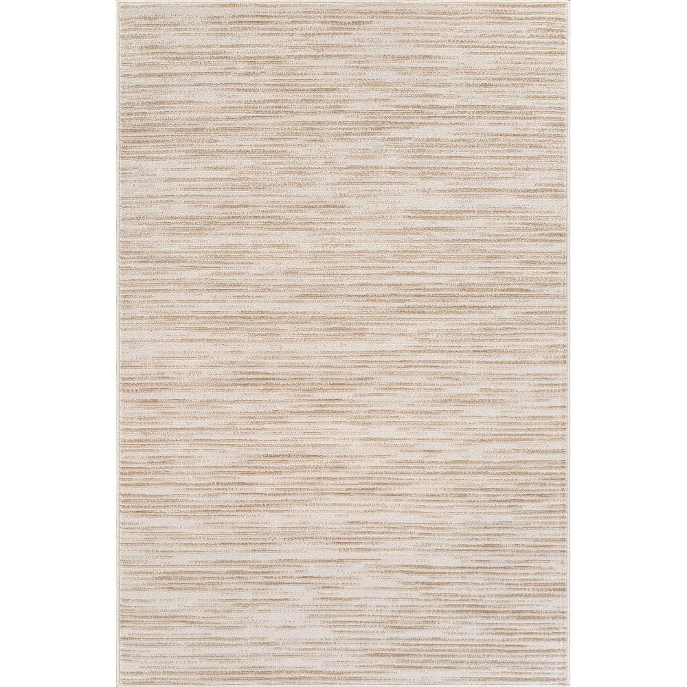 Beverly Rug Linea Beige 9 ft. x 12 ft. Rubber Back Washable Modern ...