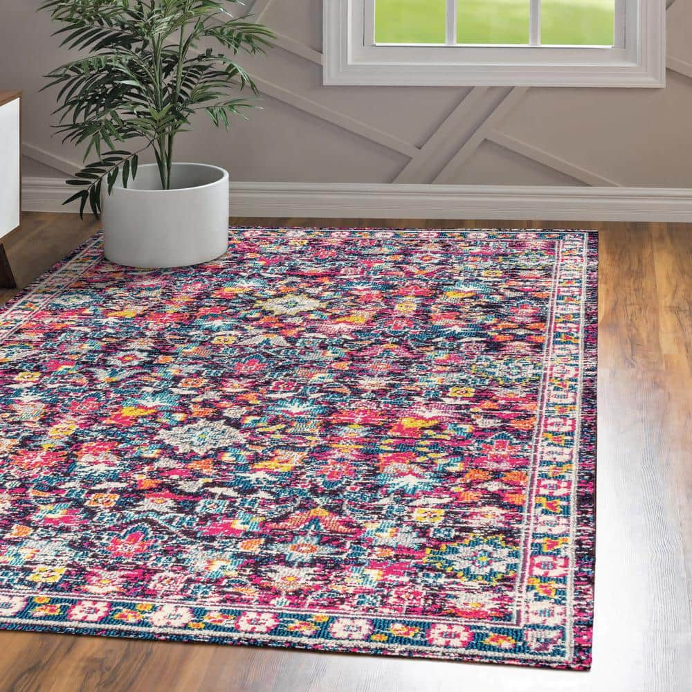 JONATHAN Y Modern Persian Boho Floral Multi/Purple 5 ft. x 8 ft. Area ...