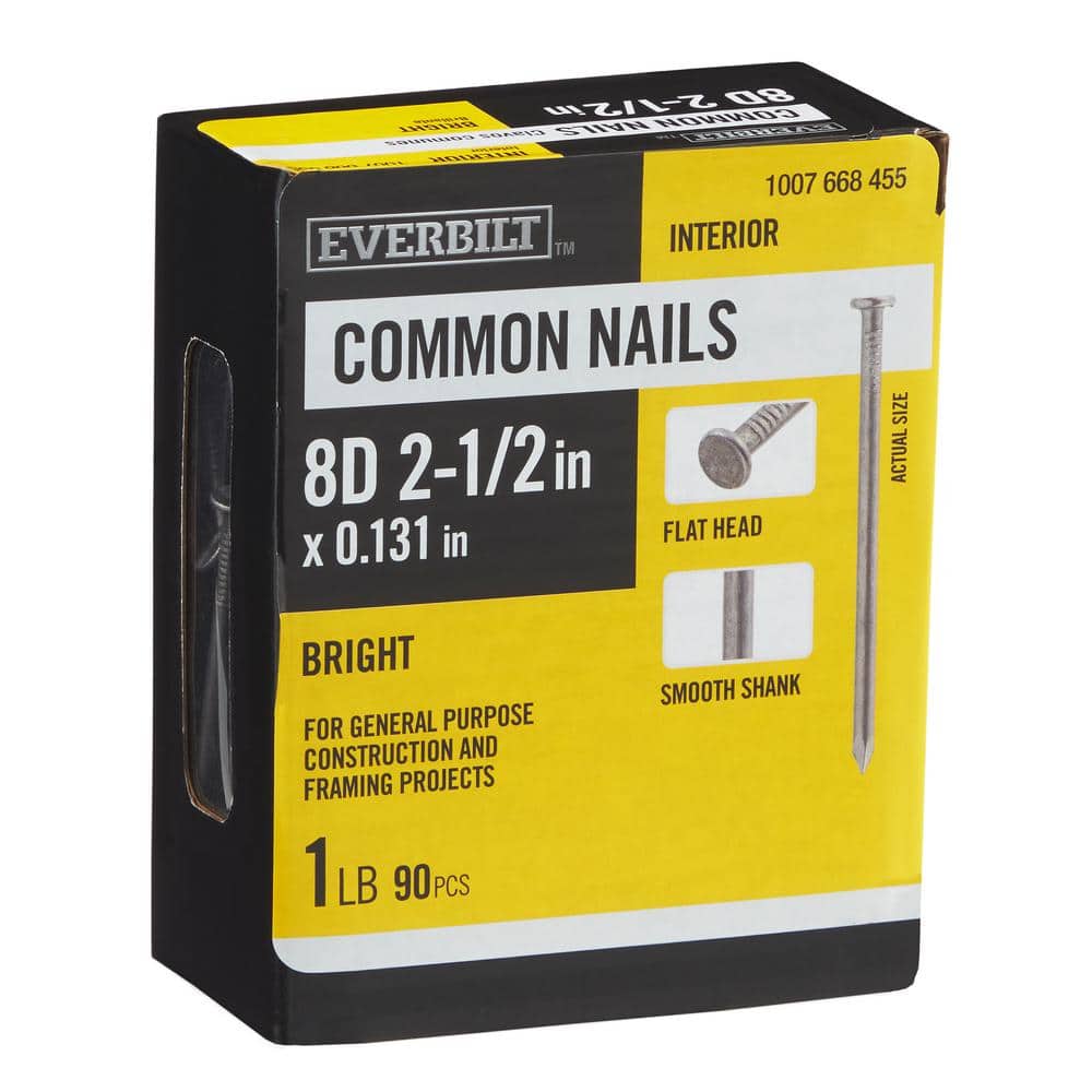 Everbilt 2-1/2 in. x 8D Bright Common Nails 1 lb. (90-Count) EB0053158 ...