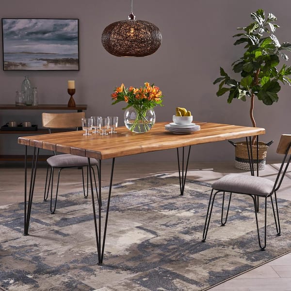 SOTEN RUGGED TABLET LLC Teak Rectanle Metal 29 in. Outdoor Dining Table ...