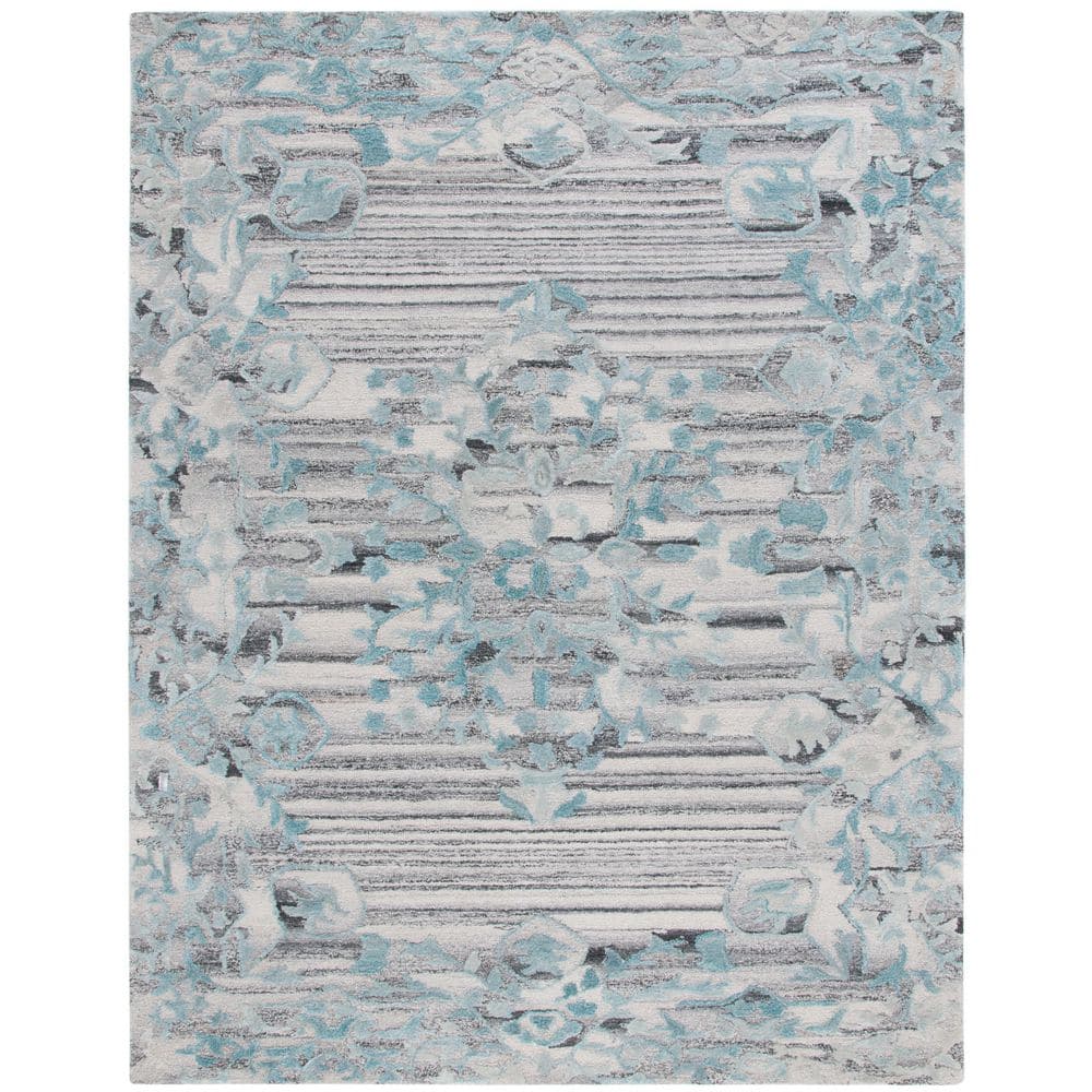 SAFAVIEH Marquee 8 ft. x 10 ft. Gray/Teal Striped High-Low Area Rug ...