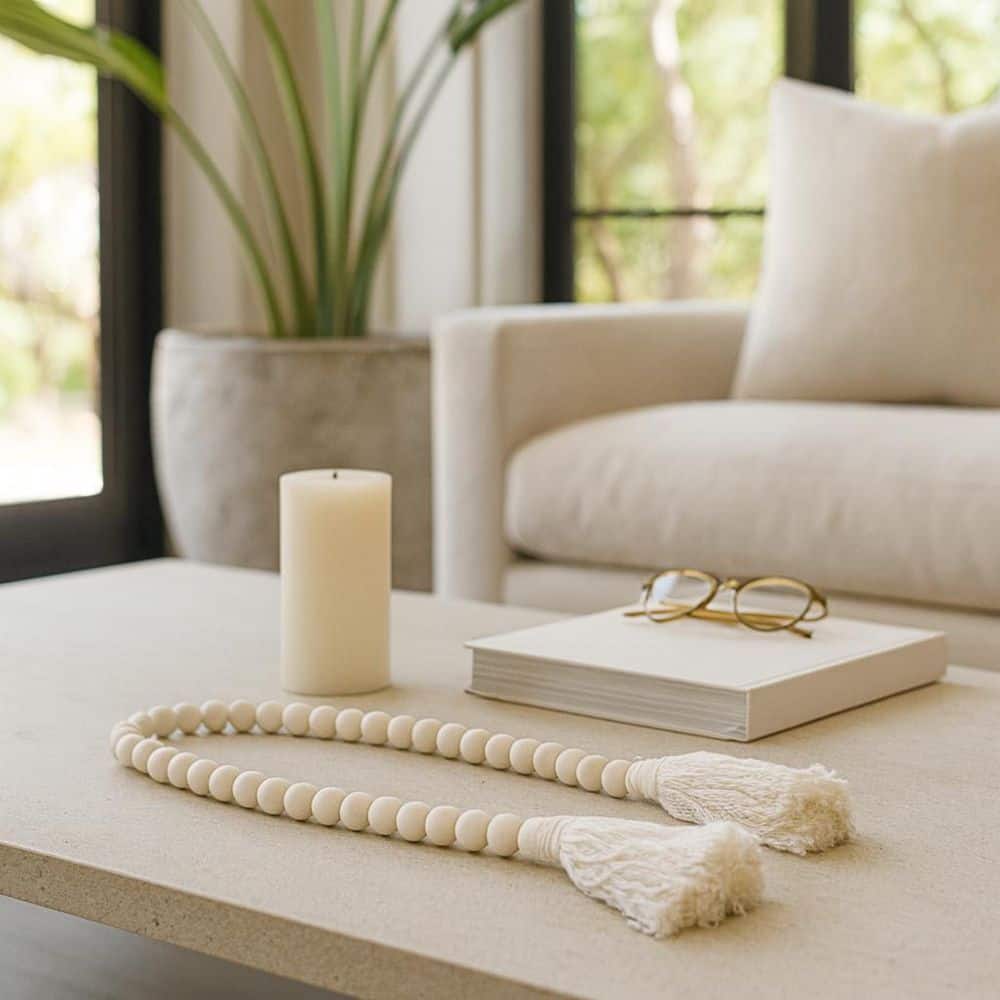 Liv & Skye 45 in. x 1 in. Natural Brown Wood and Macrame Bead Strand ...