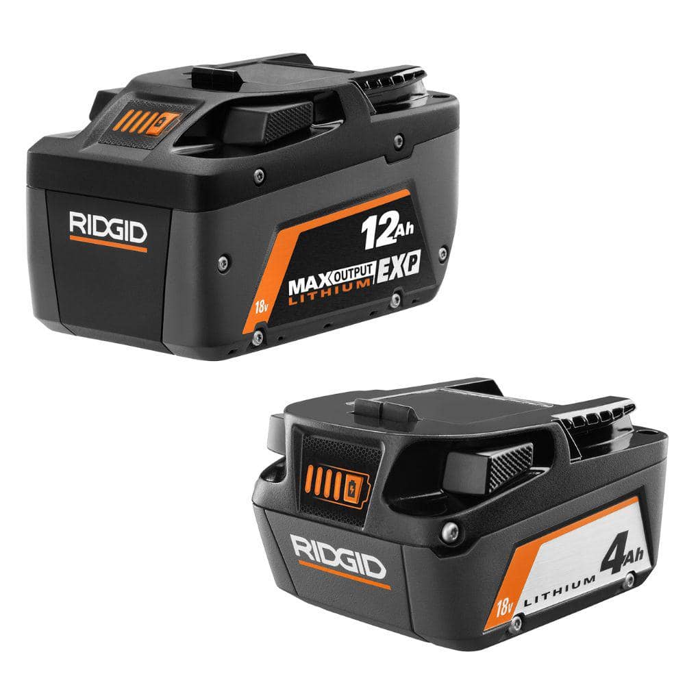 RIDGID 18V 12.0 Ah MAX Output EXP Lithium-Ion Battery with 4.0 Ah ...