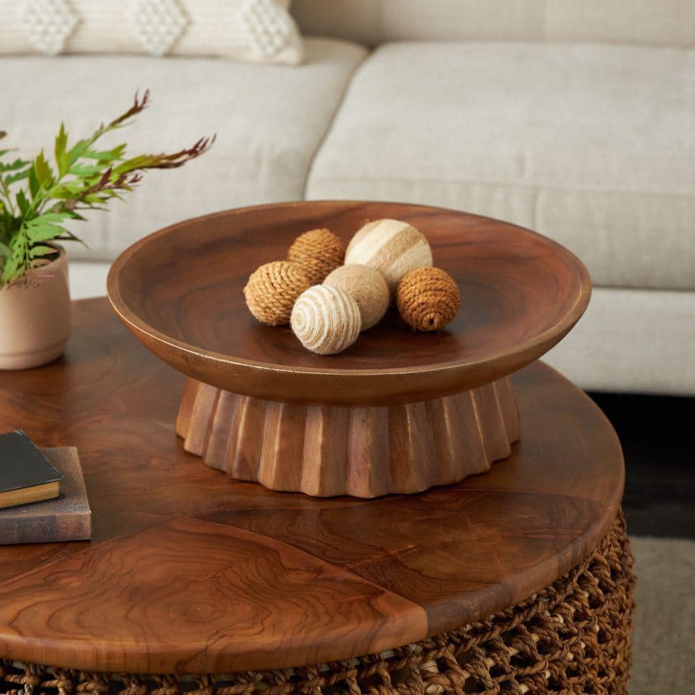 Litton Lane Brown Handmade Wood Decorative Bowl with Concaved Elevated ...