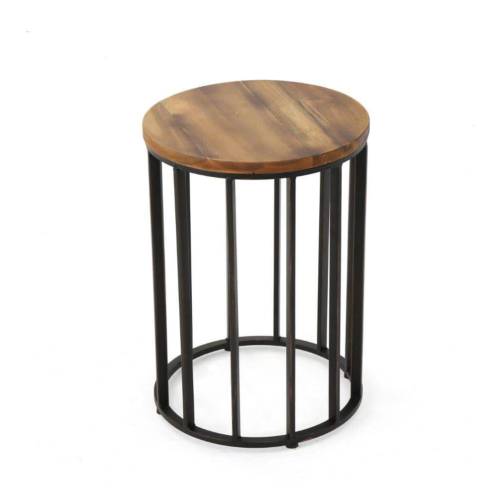 ITOPFOX Natural Metal Wood Side Table Modern Pedestal Industrial Design ...