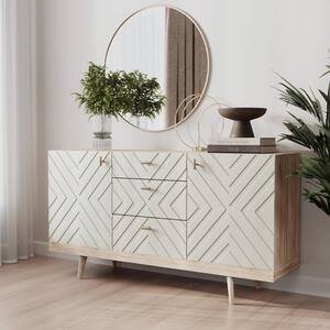 LIVING SKOG Alba Beige Particle Board 59 in. Sideboard with 3 Drawers ...