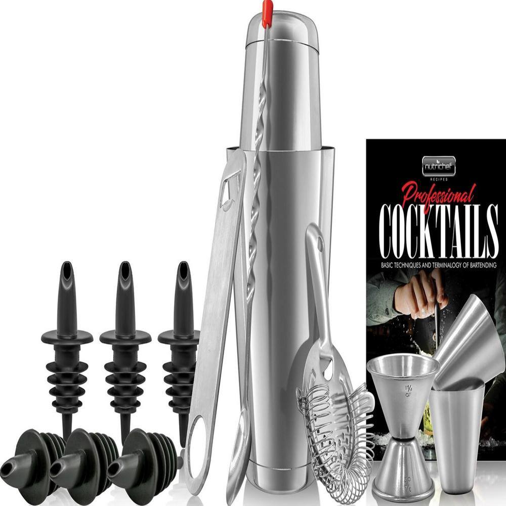NutriChef 30 oz. and 15 oz. Metallic 15-Piece Cocktail Shaker Set ...
