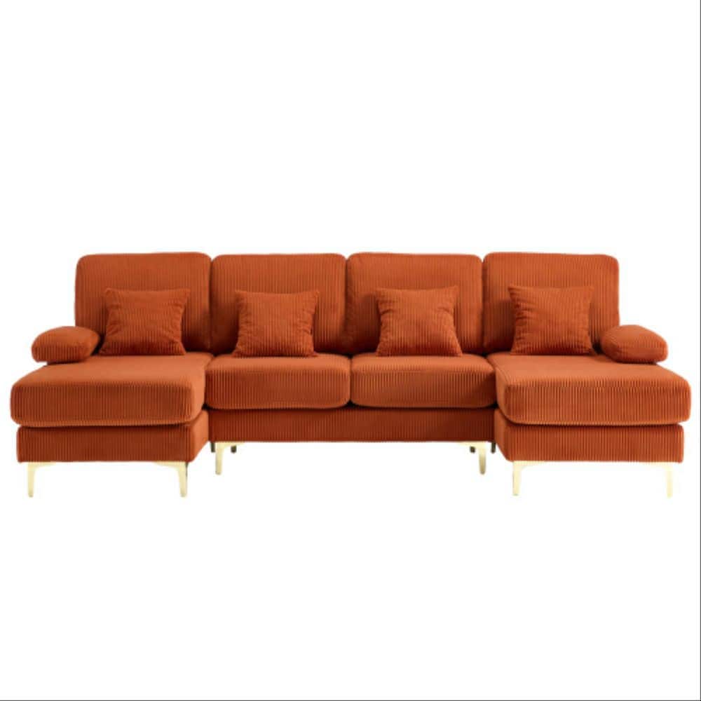 HOMEFUN 104 in. 4-piece U-Shape Modern Corduroy Upholstered Sectional ...