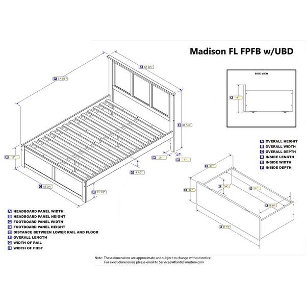 AFI Madison Grey Full Solid Wood Storage Platform Bed with Flat Panel ...