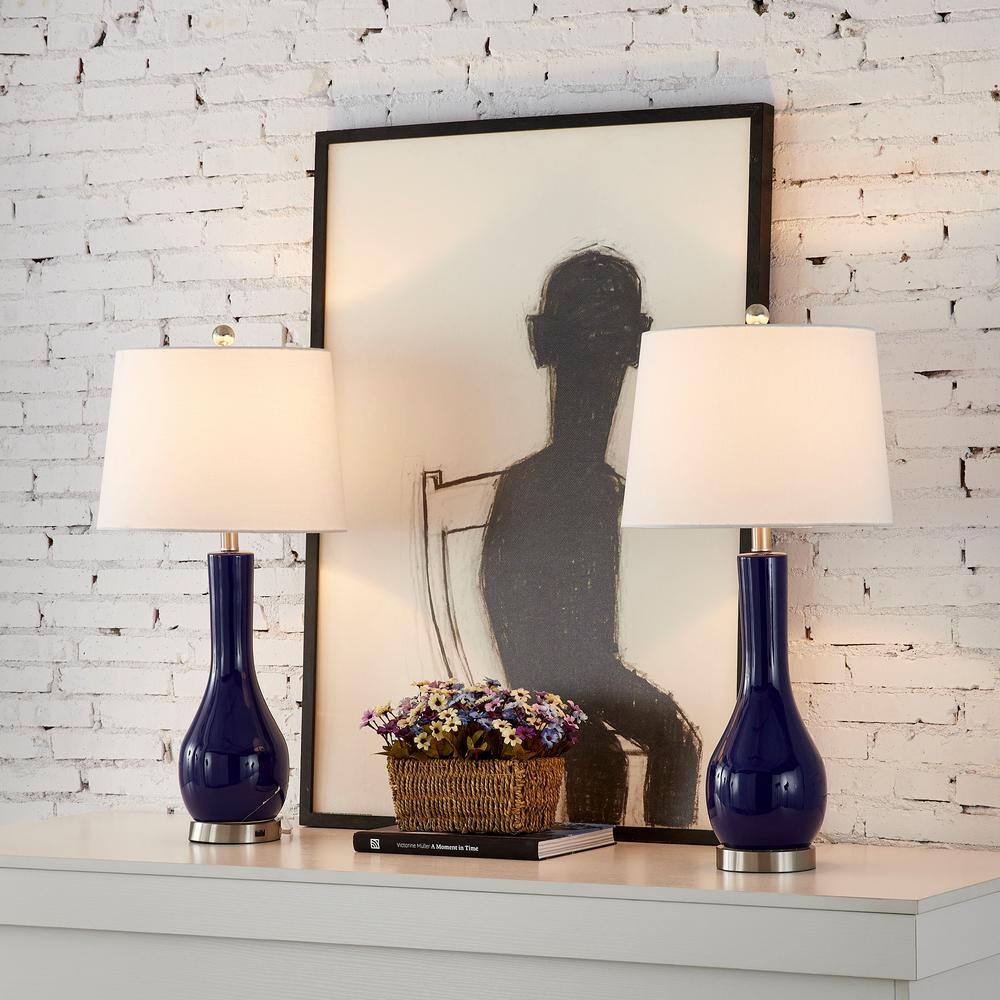 Maxax Sacramento 28 .5" Dark Blue Table Lamp Set with USB (Set of 2 ...