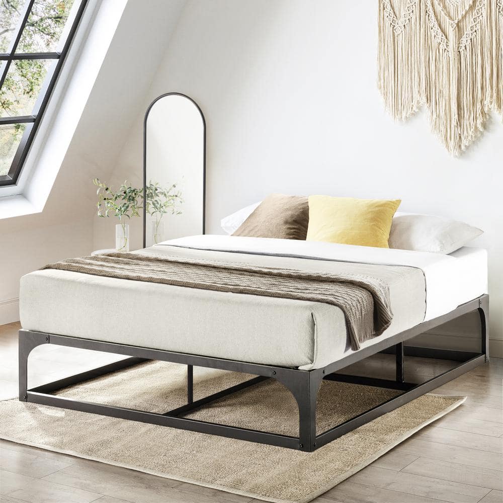 Ace of Base 12 in. Black King Hinged Metal Platform Bed Heavy Duty Steel Slats