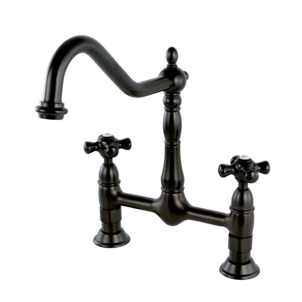 Kingston Brass Duchess 2-Handle Bridge Kitchen Faucet with Black ...