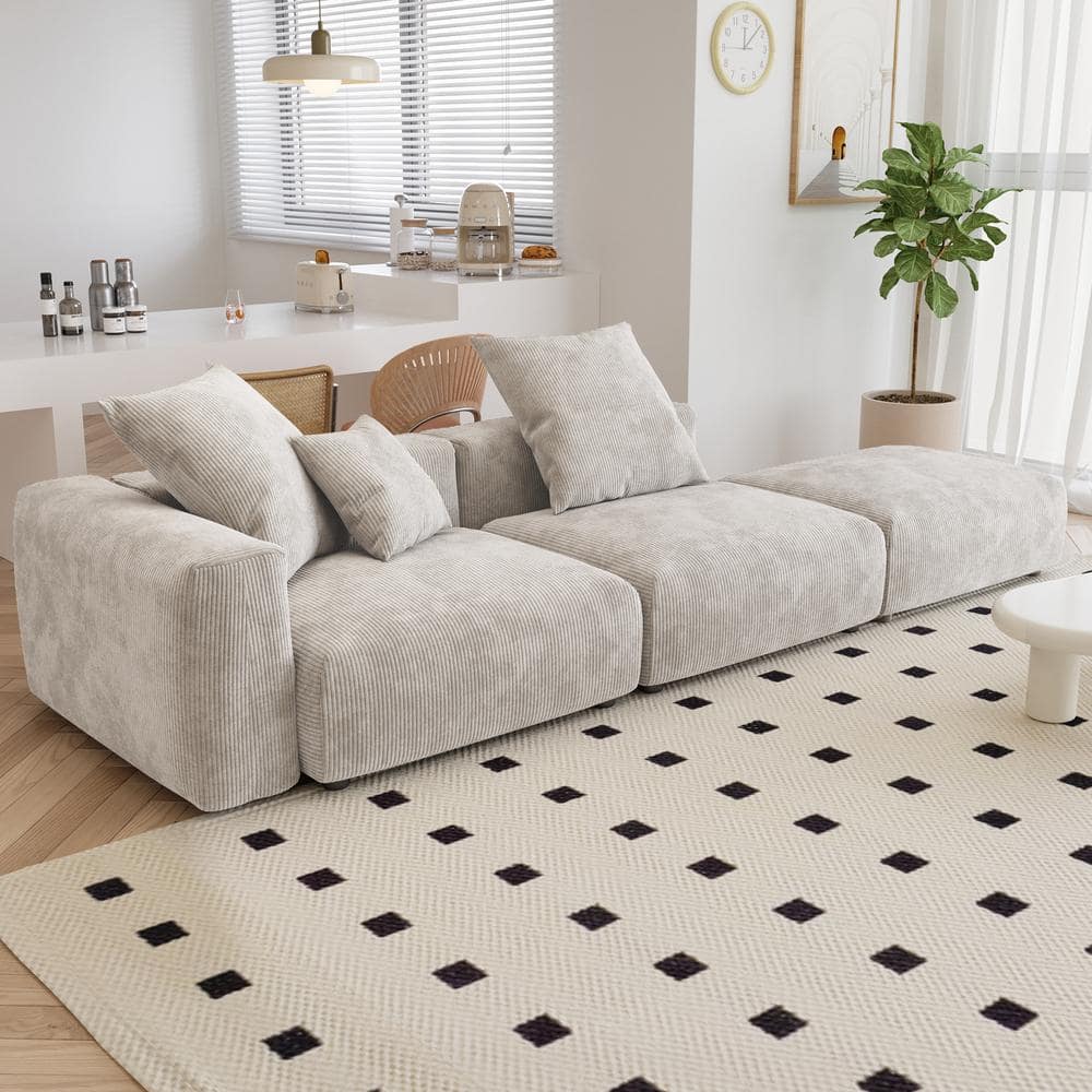 J&E Home 130 in. Square Arm 3-piece Corduroy Modular Oversized Couch ...