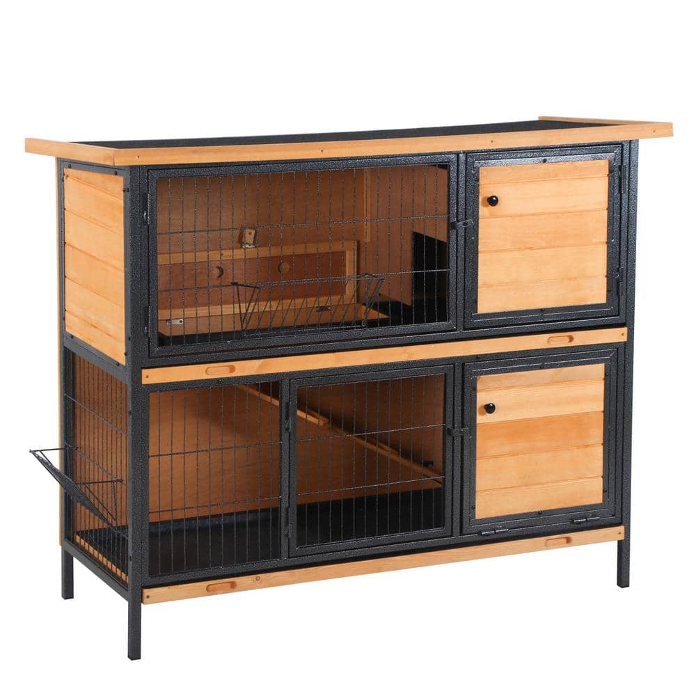 PawHut 2-Story Rabbit Hutch Metal Frame with Individual Room, Ramp, No ...