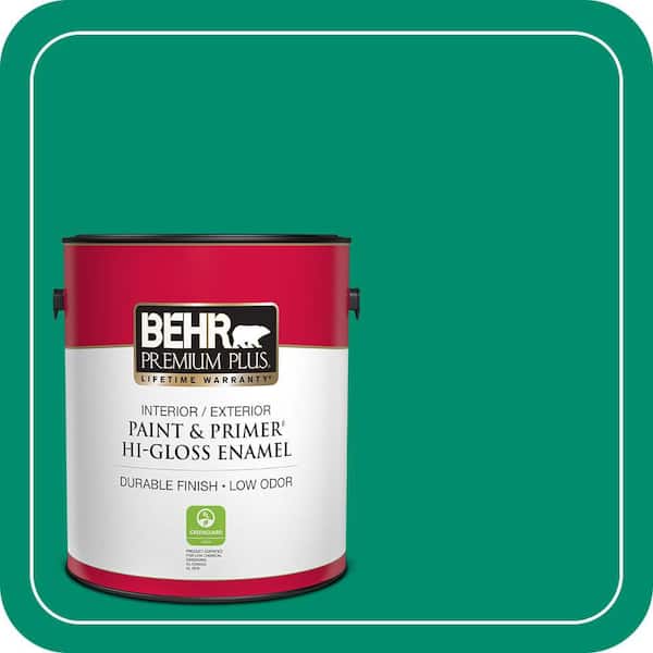 BEHR PREMIUM PLUS 1 gal. #S-G-470 Festive Green Hi-Gloss Enamel ...