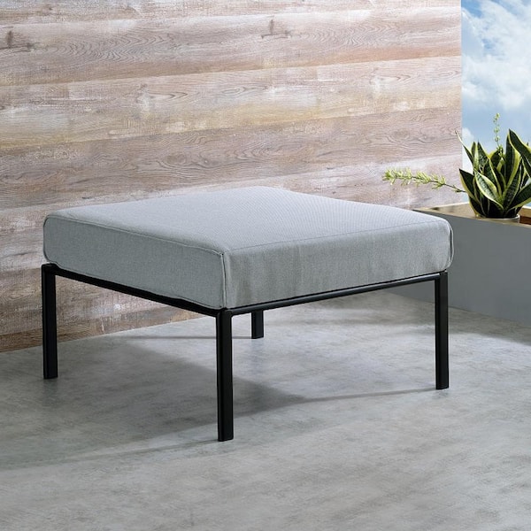 Acme Furniture Rajni Gray Black Patio Ottoman