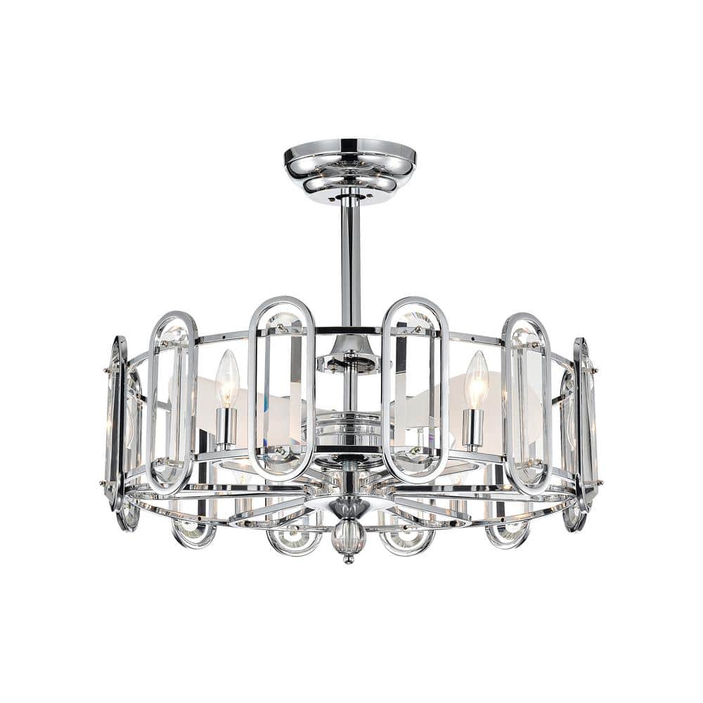 Nestfair 26 in. Indoor Chrome Crystal Ceiling Fan with Light, Remote ...