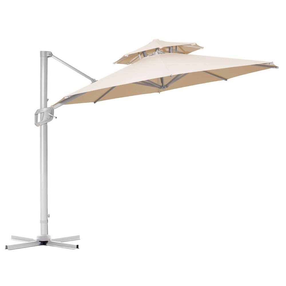 PASAMIC 12 ft. 2-Tier Aluminum Round Cantilever Offset Umbrella Patio ...