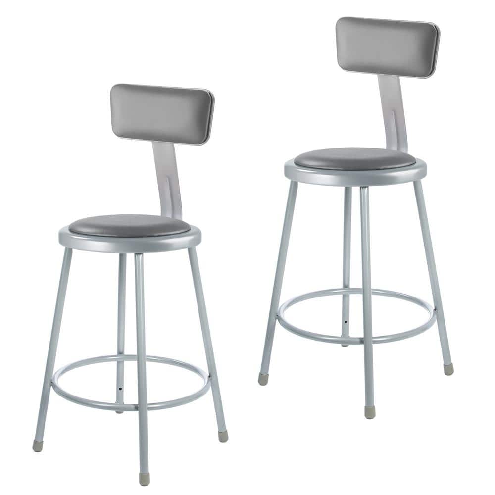 HAMPDEN FURNISHINGS Otto 24 in Grey Vinyl Padded Stool with Backrest ...