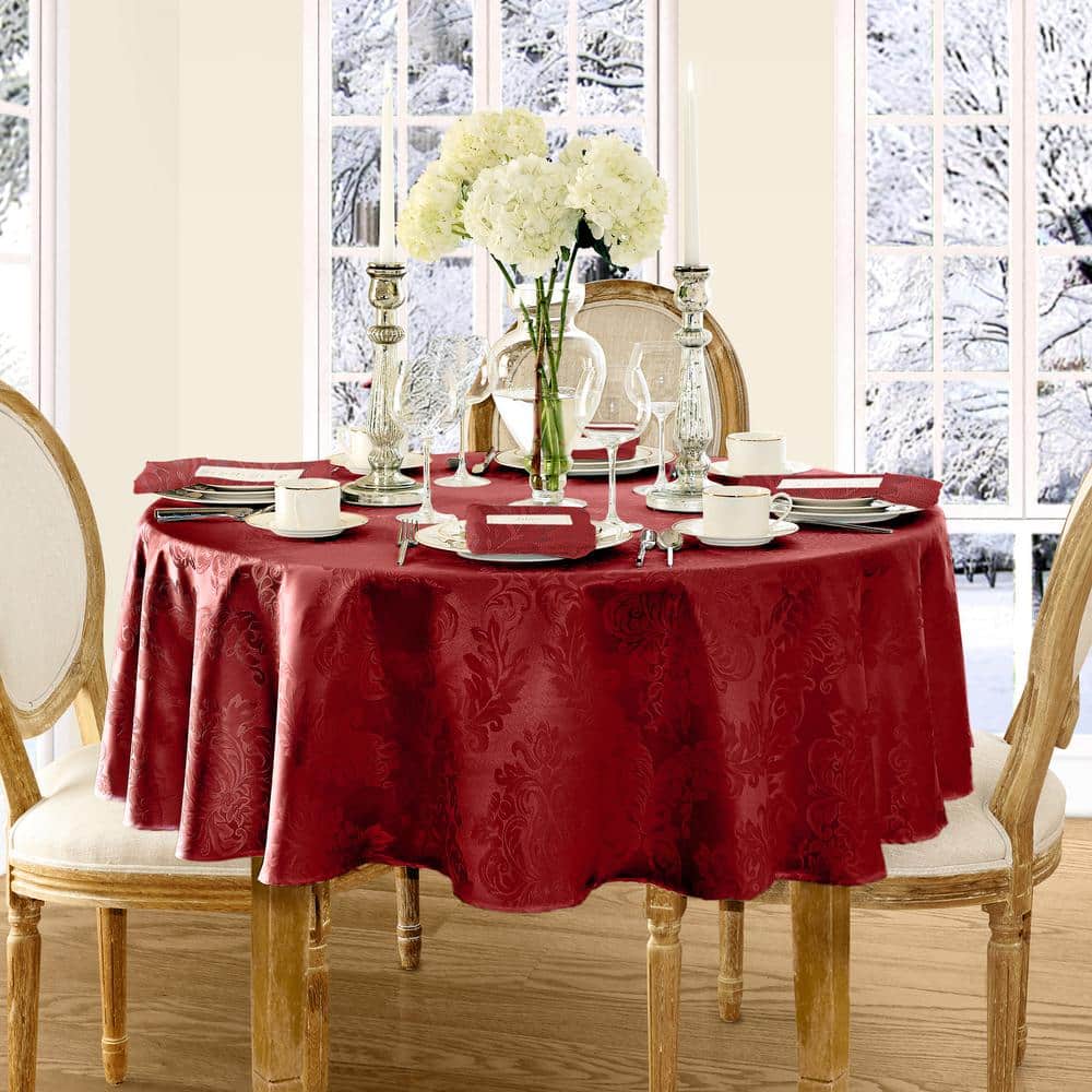 Elrene 90 in. Round Red Barcelona Damask Fabric Tablecloth 21040RED ...