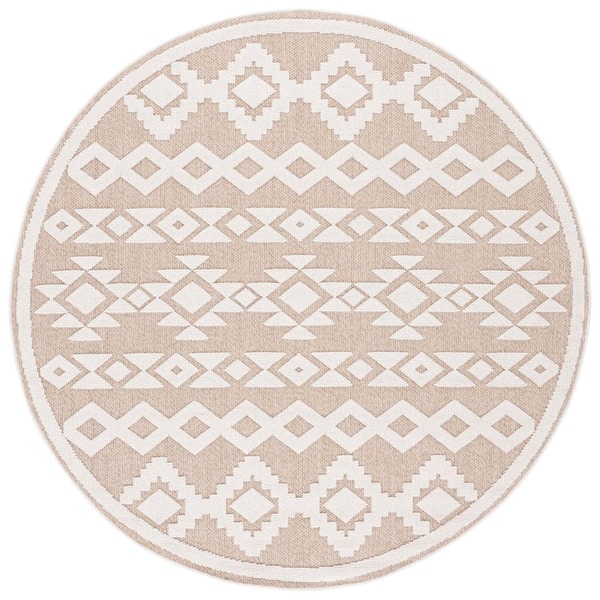 SAFAVIEH Global Beige/Ivory 7 ft. x 7 ft. Diamond Aztec Indoor/Outdoor ...