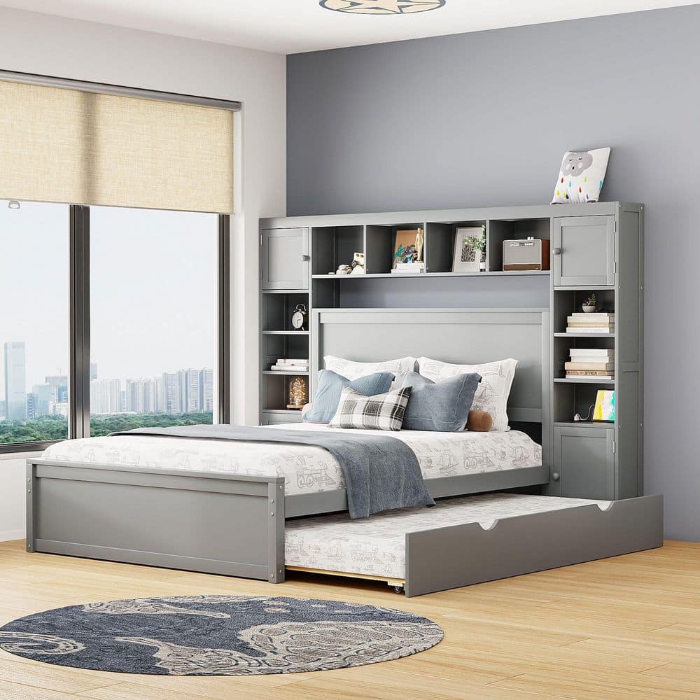 Noble House Simona Gray Wood Frame Queen Size Platform Bed with All-in ...