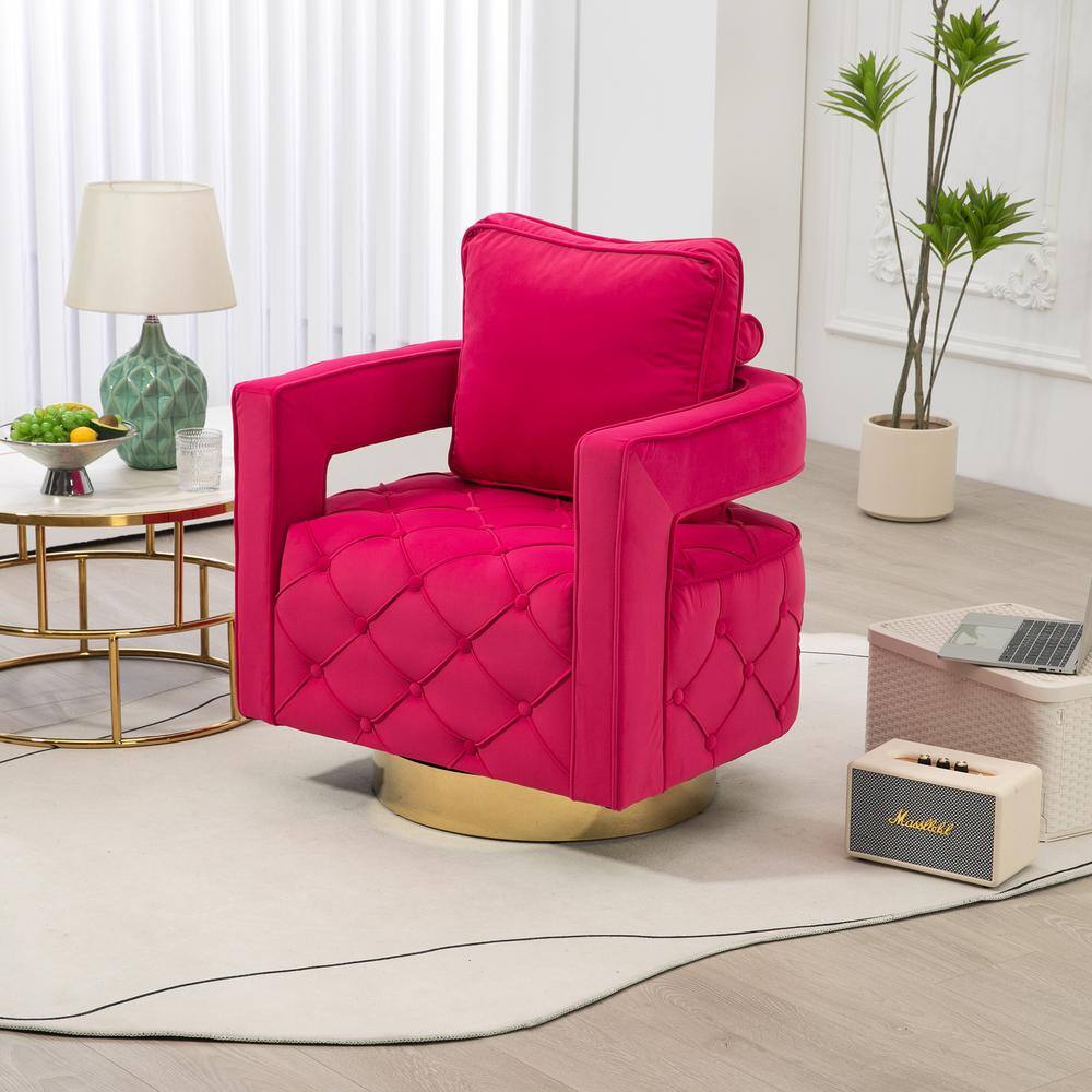 HOMEFUN Modern Rose Red Velvet Swivel Upholstered Barrel Chair with ...