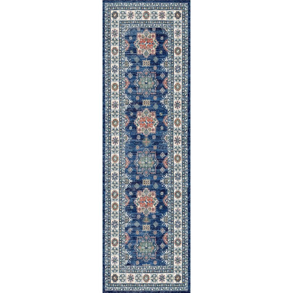 Nourison Fulton Blue 2 ft. x 8 ft. Medallion Traditional Kitchen Runner ...