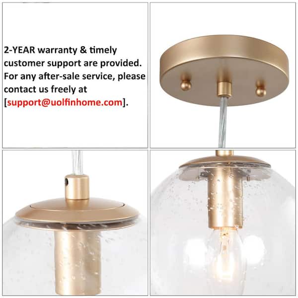Uolfin Modern Globe Kitchen Island Pendant Light 1-Light Gold Round ...