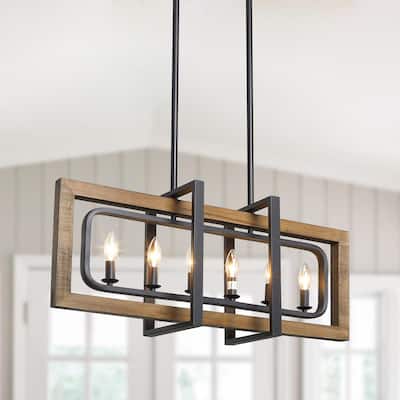 LNC 4-Light Black Modern Farmhouse Geometric Caged Wood Candelabra ...