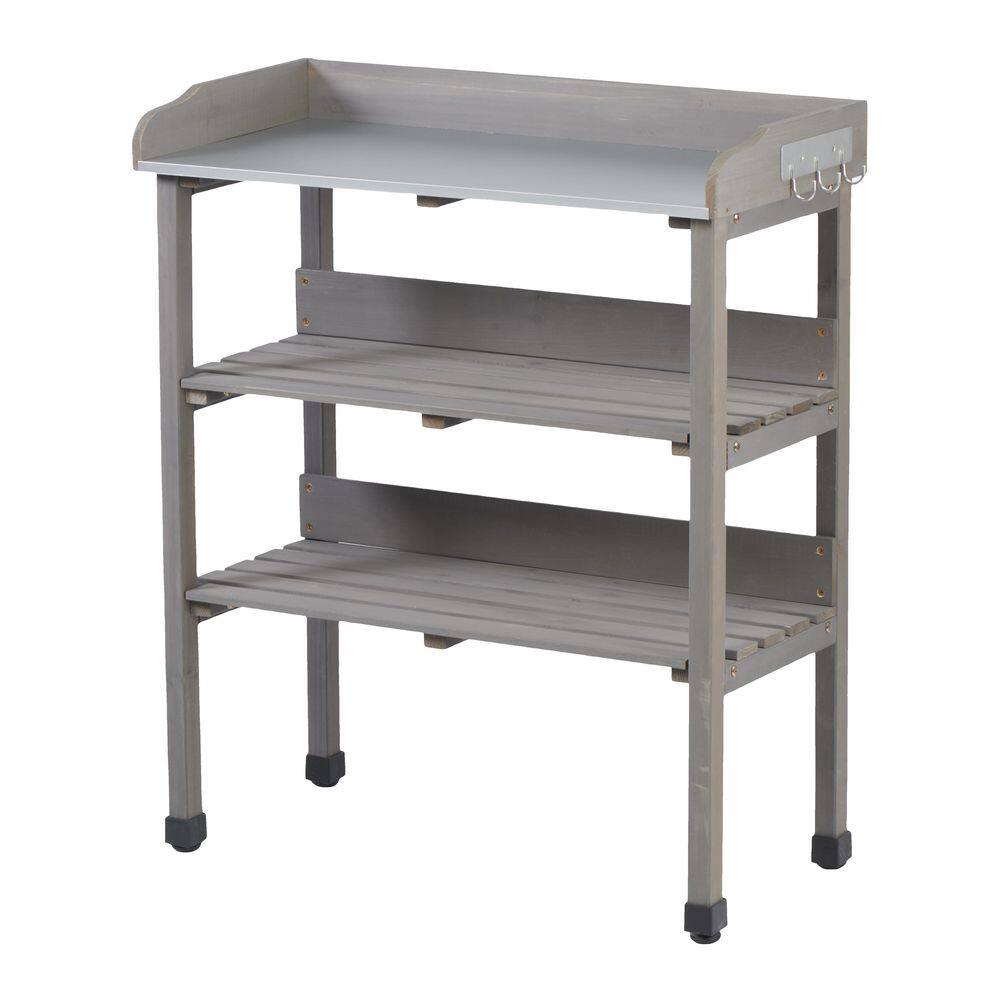 Compact and Versatile Potting Table with a Durable Wooden Construction and Hooks, Easy Assembly ...