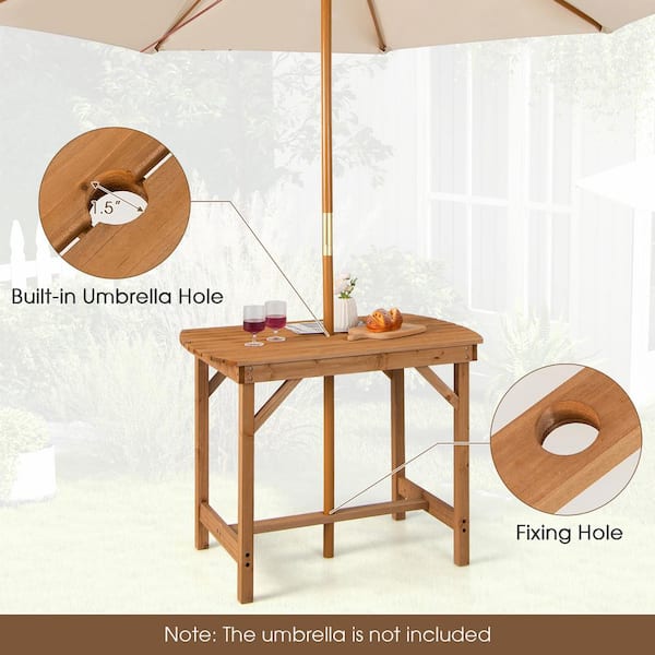 Wood table with umbrella hole store