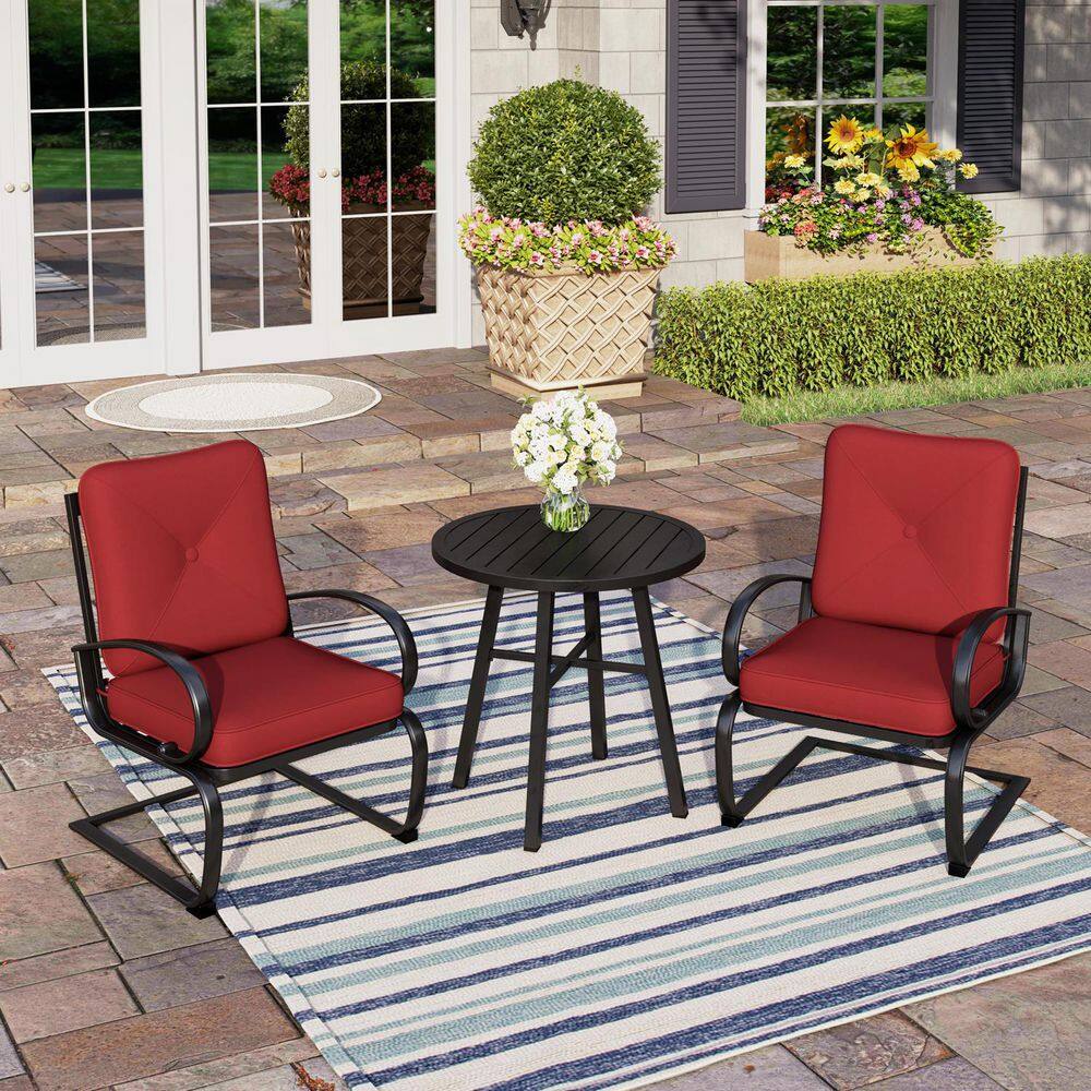PHI VILLA 3-Piece Metal Patio Conversation Set with Red Cushions THD3 ...