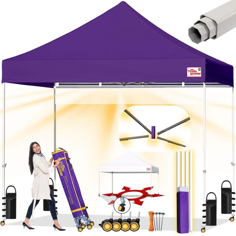 Tradesparker Commercial 8 ft. x 8 ft. Purple Pop Up Canopy Tent with ...
