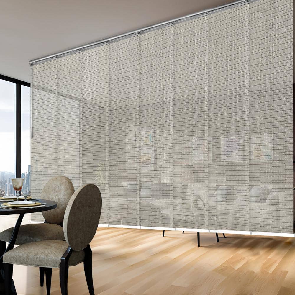 EMOH Ornate Ash 130 in. to 175 in. W x 94 in. L Adjustable 8-Panel White Double Rail Panel Track ...