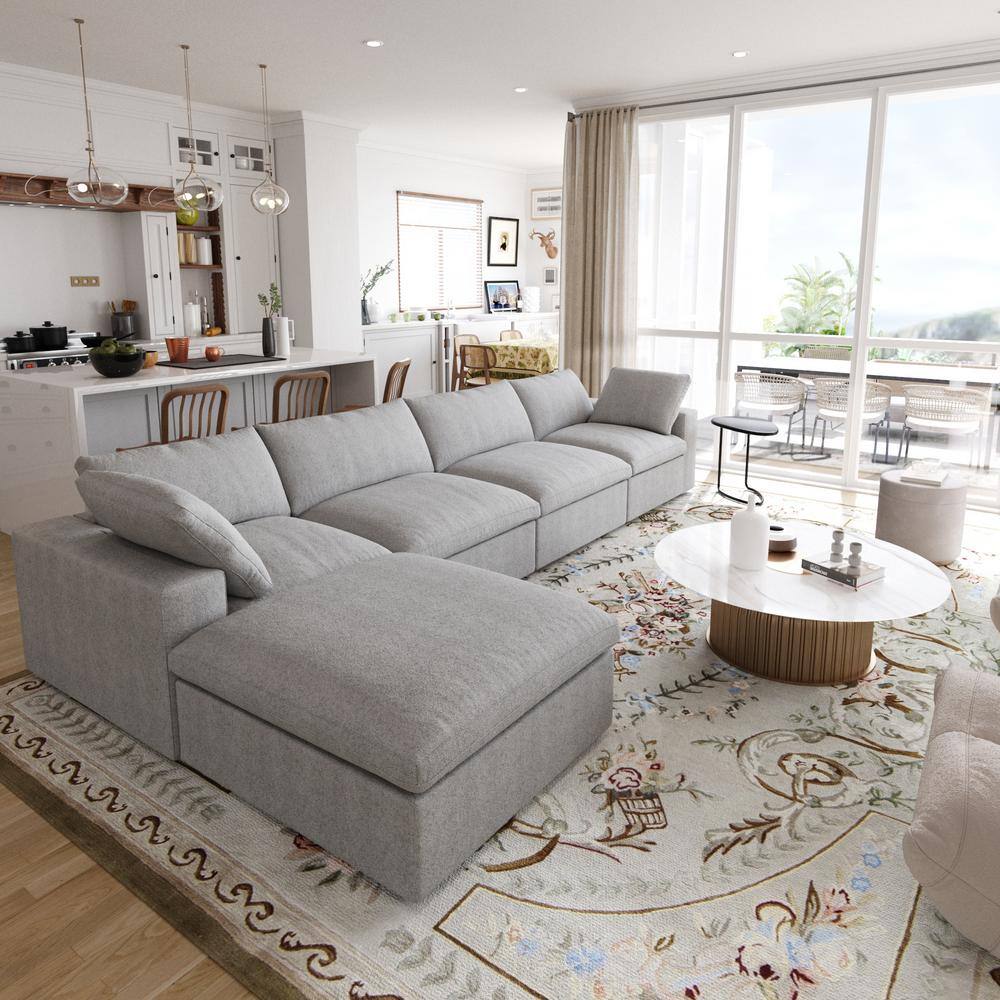 160.5 in. Square Arm 5 Piece Velvet L Shaped Free Combination Modular Sectional Sofa in Gray with Ottoman