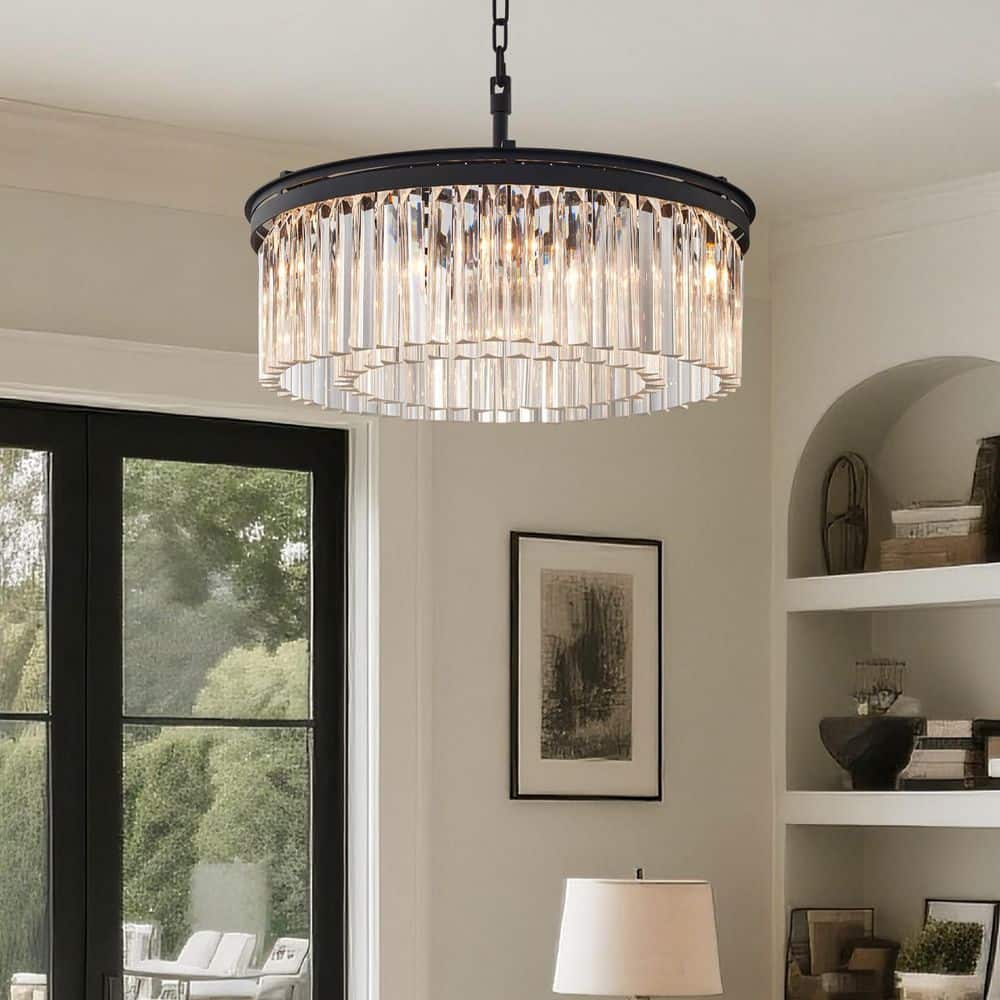 Marwick & Co. 6-Light 26 in. Matte Black Luxury Round Crystal ...