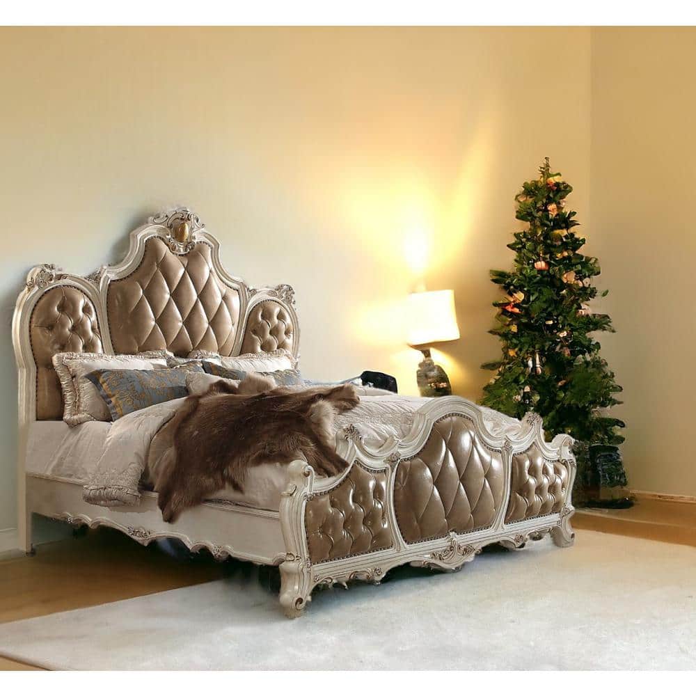 HomeRoots 85 in. x 93 in. x 78 in. PU Antique Pearl Wood Frame Poly ...