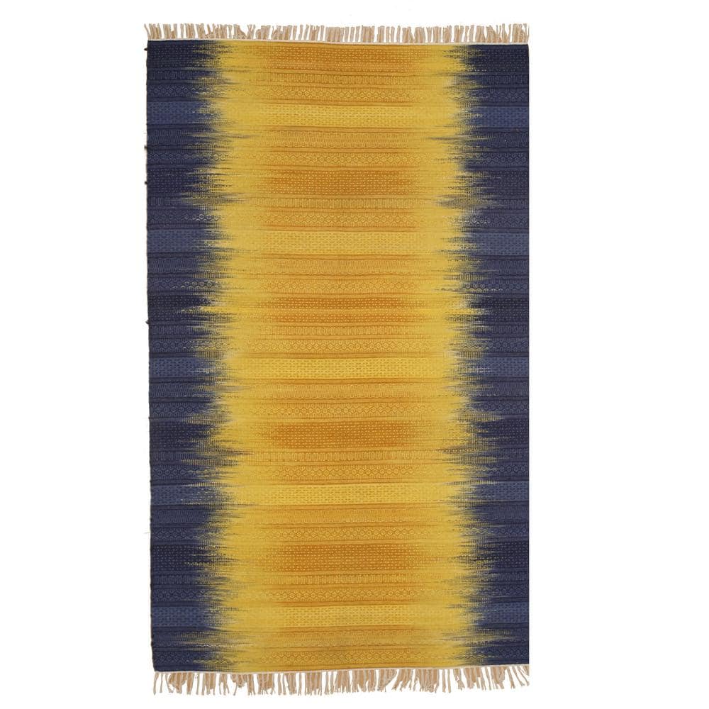 EORC Handmade Wool Yellow 9 ft. x 12 ft. Transitional Ombre Santa Fe ...