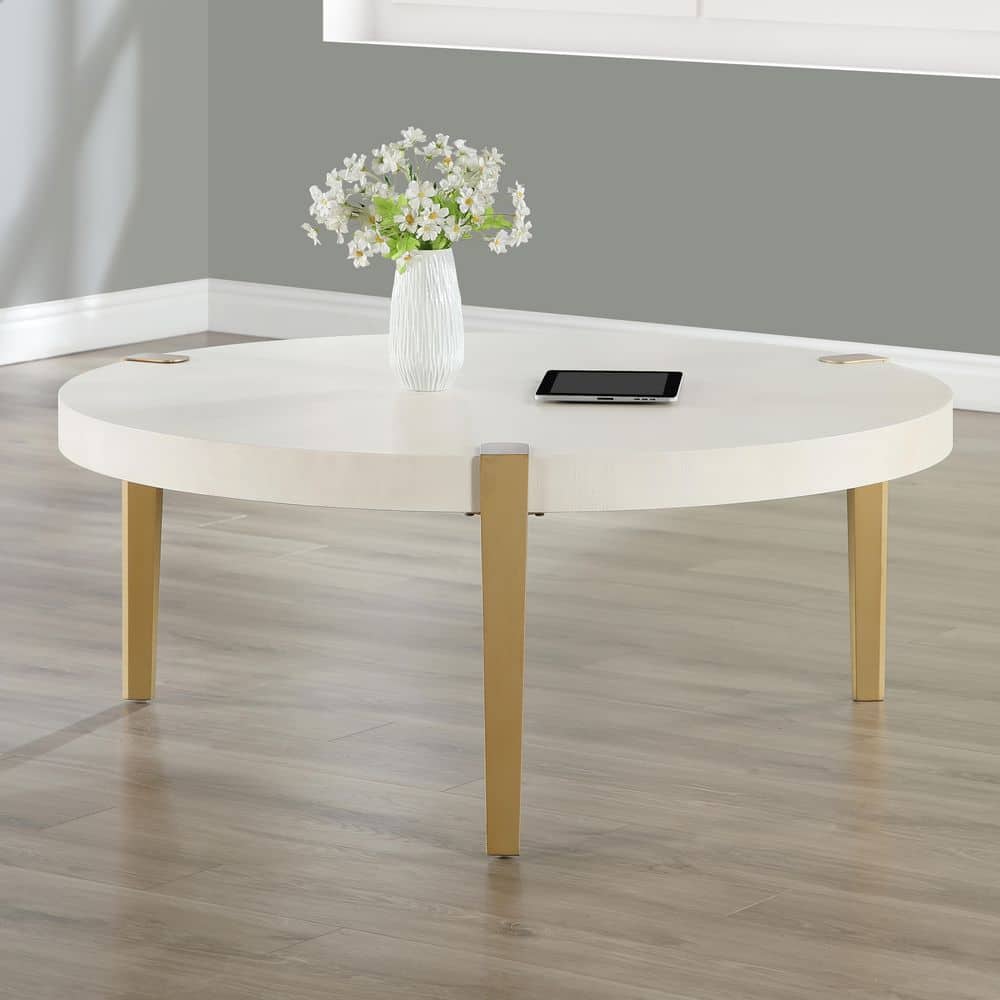 Steve Silver Gracie 48 in. White Wood Round Cocktail Coffee Table ...