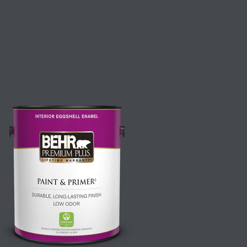 BEHR PREMIUM PLUS 1 gal. #N490-7 Ink Black Eggshell Enamel Low Odor ...