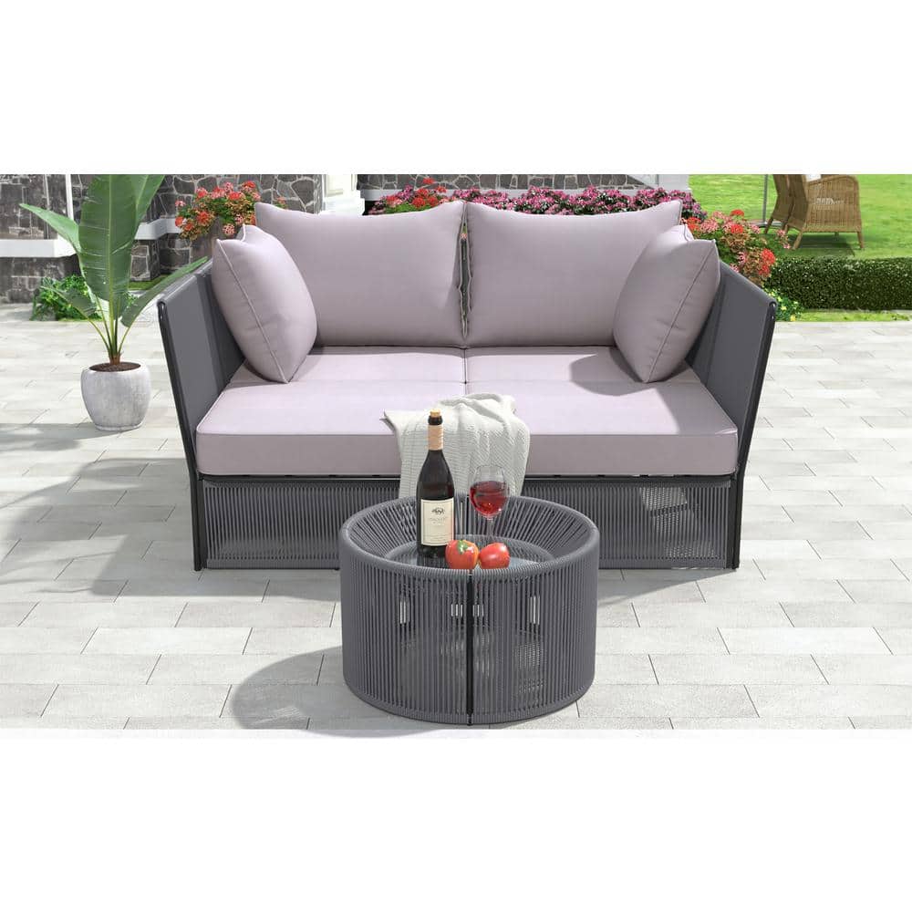 matrix decor 2-Piece Grey Metal Outdoor Sunbed, Patio Double Chaise ...