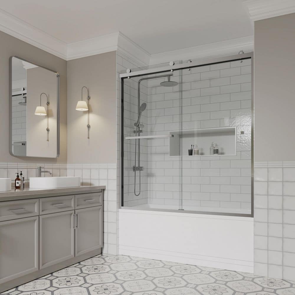 GLASSIC CS Series 56 in.-60 in. W x 64 in. H Double Sliding Tub Glass ...