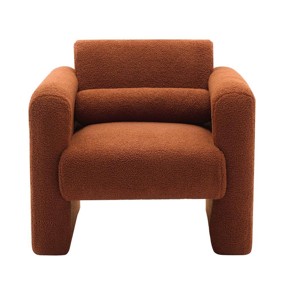 Burnt Orange Lambskin Sherpa Fabric Accent Armchair Comfy Reading Arm ...