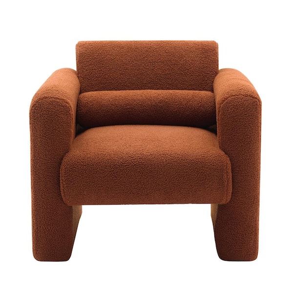 Burnt Orange Lambskin Sherpa Fabric Accent Armchair Comfy Reading Arm ...