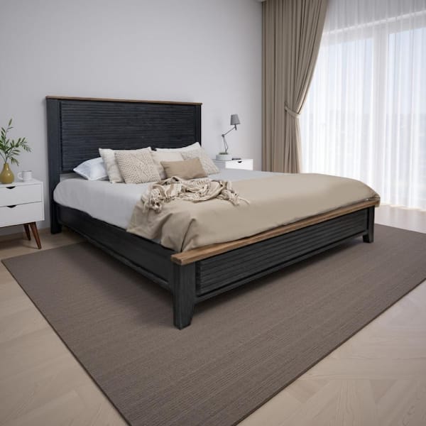 Benjara Pie Satin Black and Brown Wood Frame King Panel Bed with Tall ...
