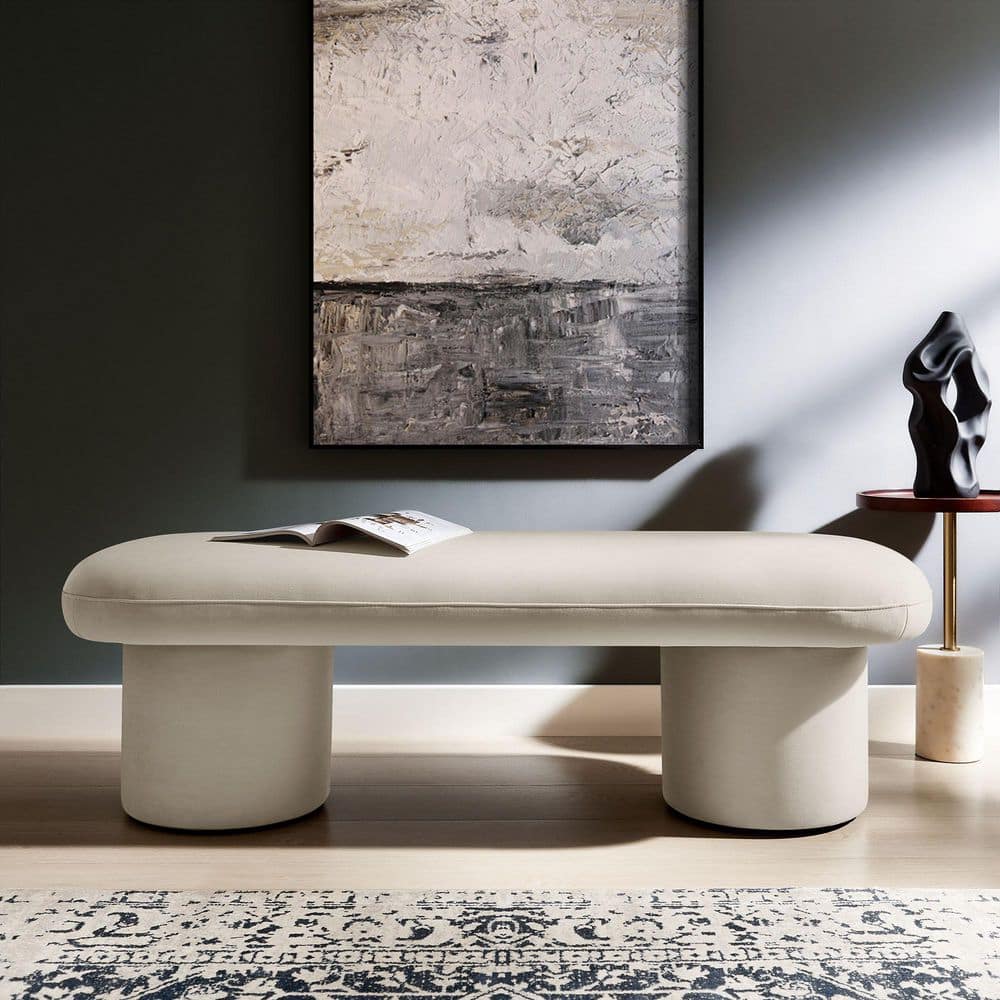 MODWAY Orla Performance Velvet Upholstered Bedroom Bench in Almond EEI ...