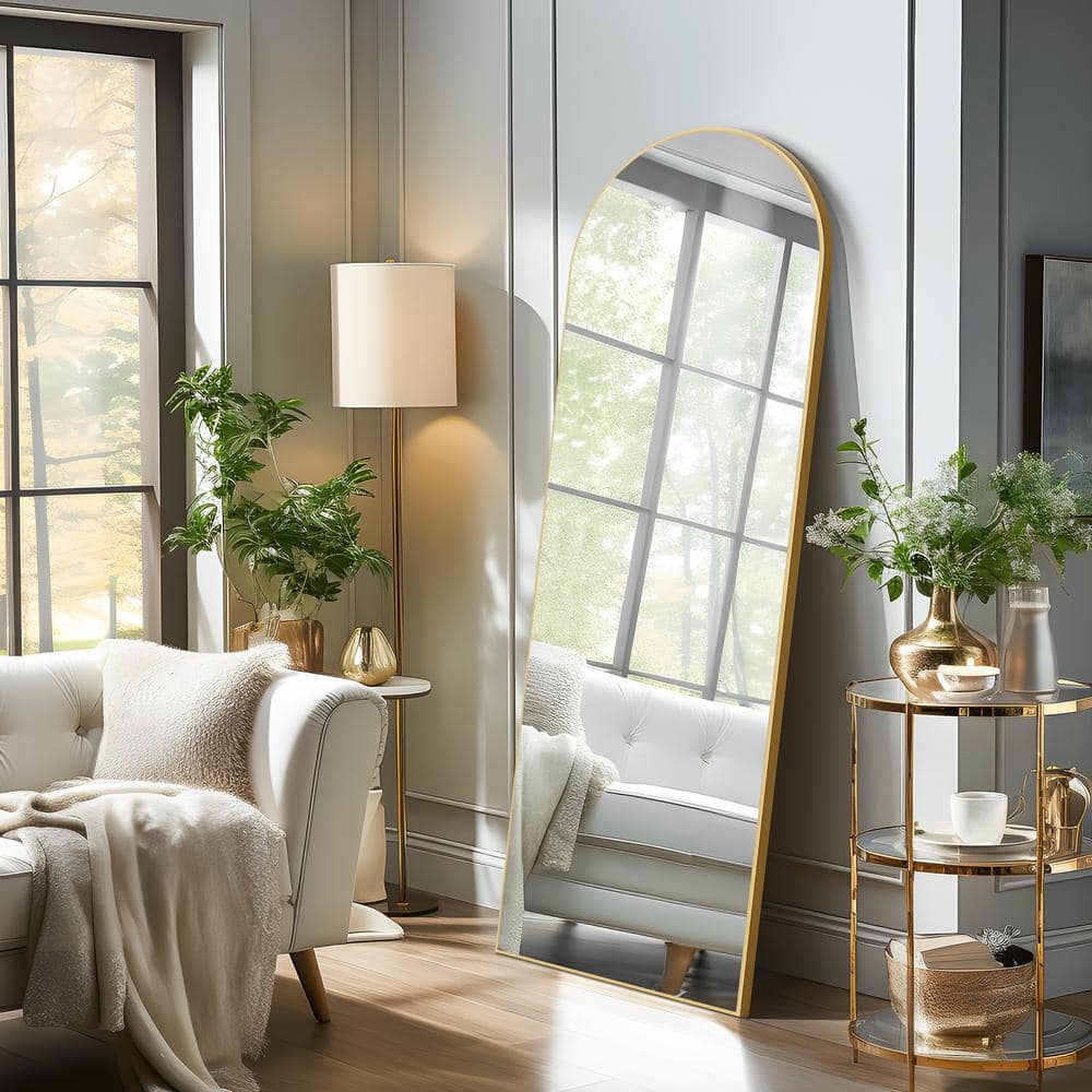 Reviews for Dovelina 36 in. W x 75 in. H Arch Mirror Gold Wood Framed ...