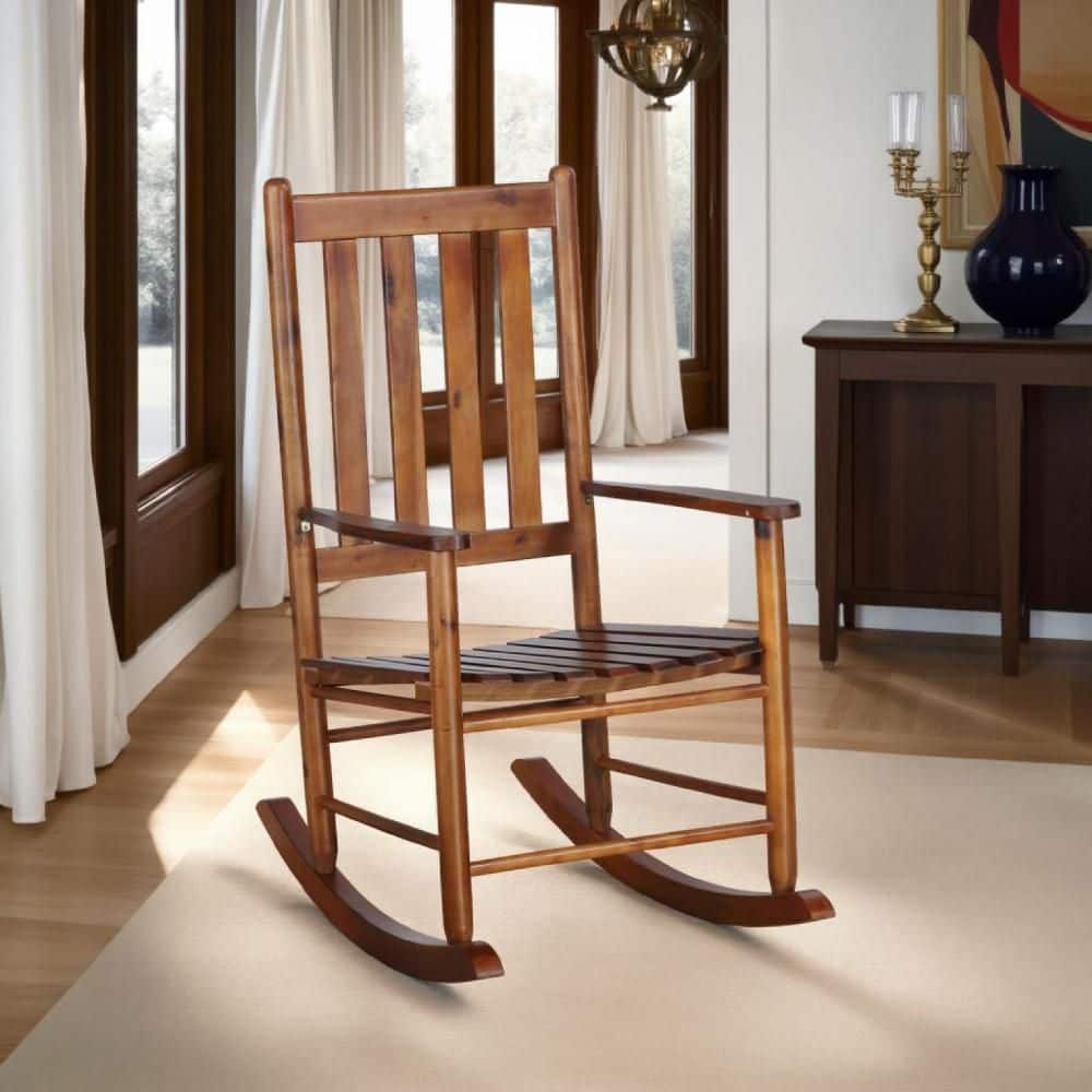 Benjara Brown Wooden Slat Back Mission Style Rocking Chair BM245907 ...