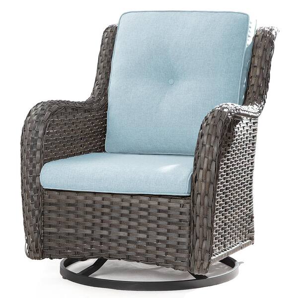 JOYSIDE Wicker Outdoor Rocking Chair Patio Swivel with Baby Blue ...